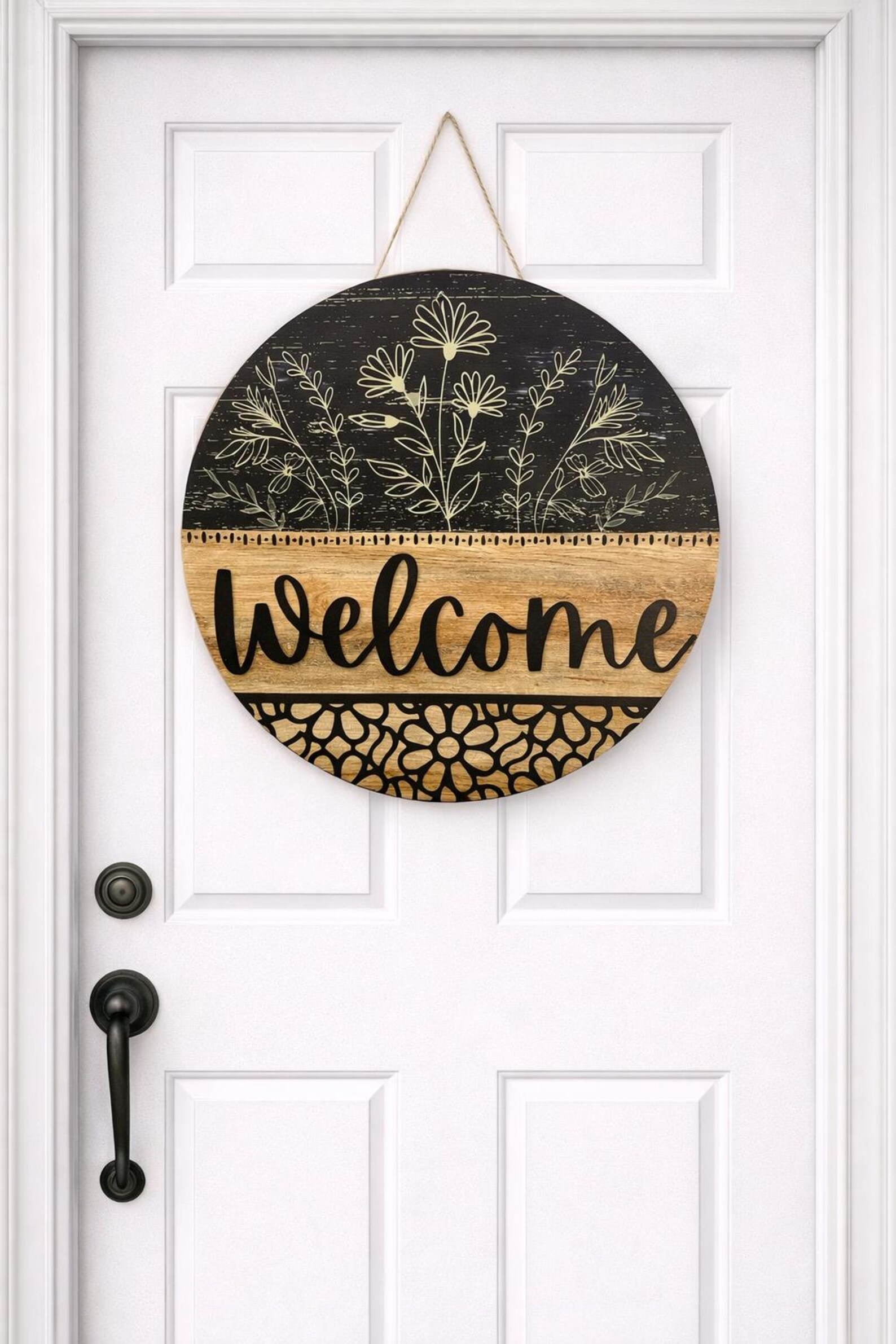 Round Welcome Door Sign, Farmhouse Floral Front Door Decor, Rustic ...