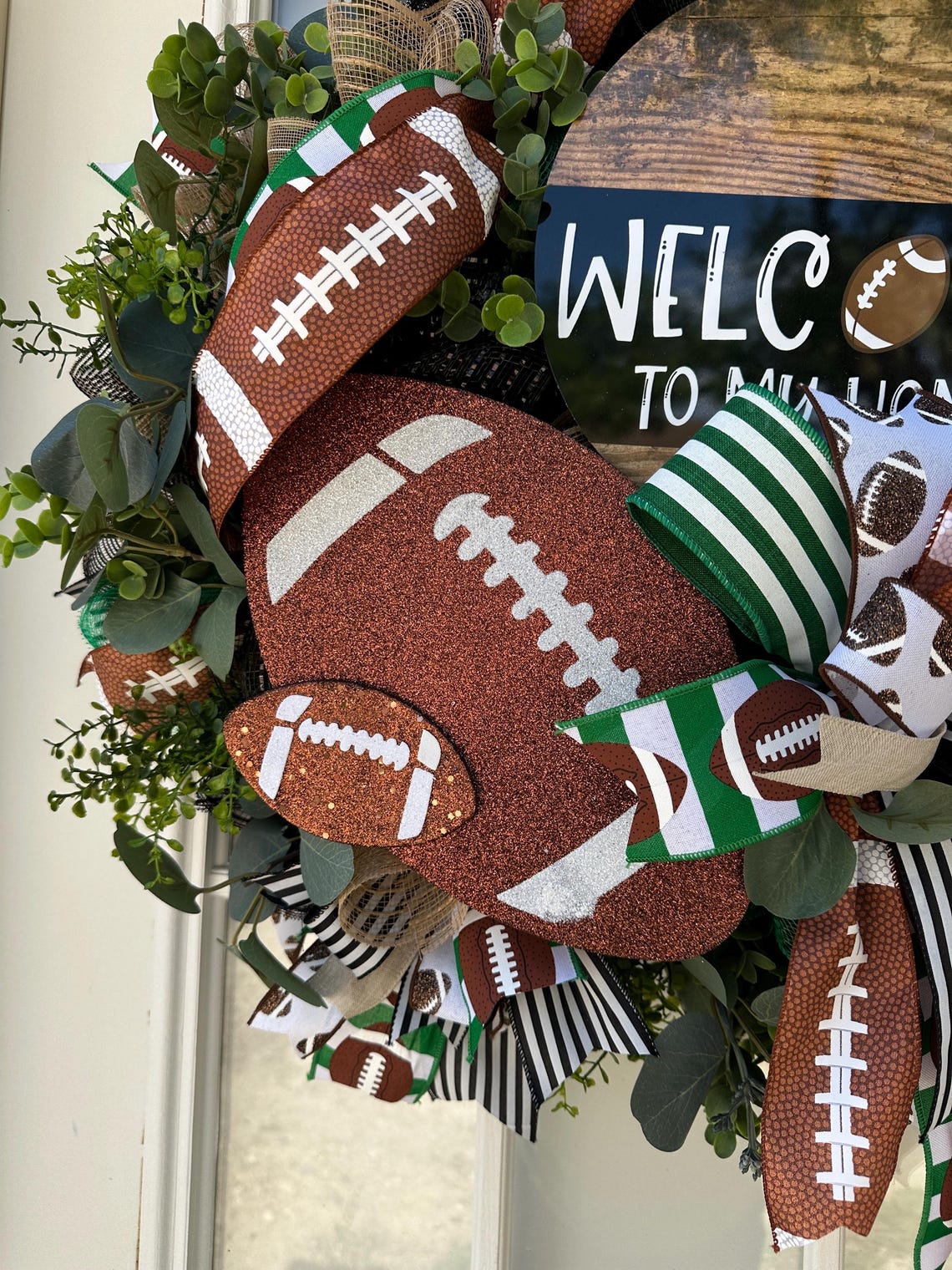 Football Wreath for Front Door, Welcome to Our Home Sign, Sports Fan ...