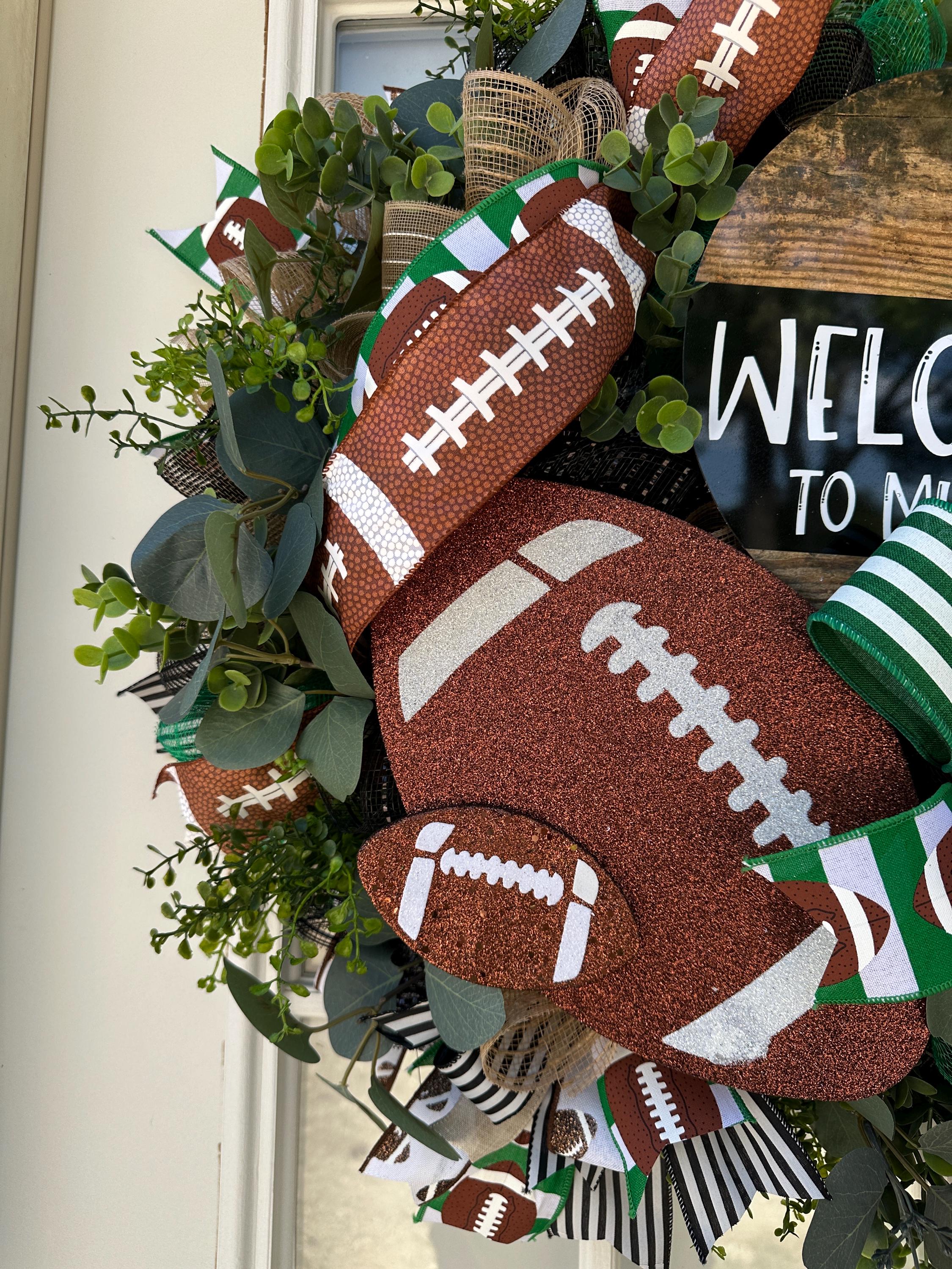 Football Wreath for Front Door, Welcome to Our Home Sign, Sports Fan ...