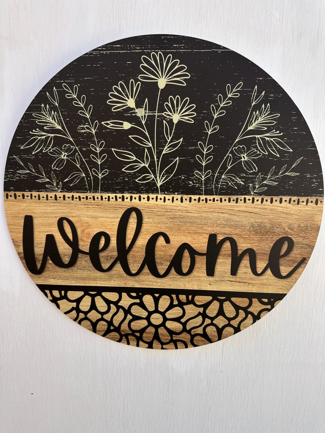 Rustic Welcome Sign, Farmhouse Floral Door Hanger, Neutral Front Door ...