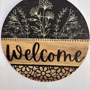 Rustic Welcome Sign, Farmhouse Floral Door Hanger, Neutral Front Door ...