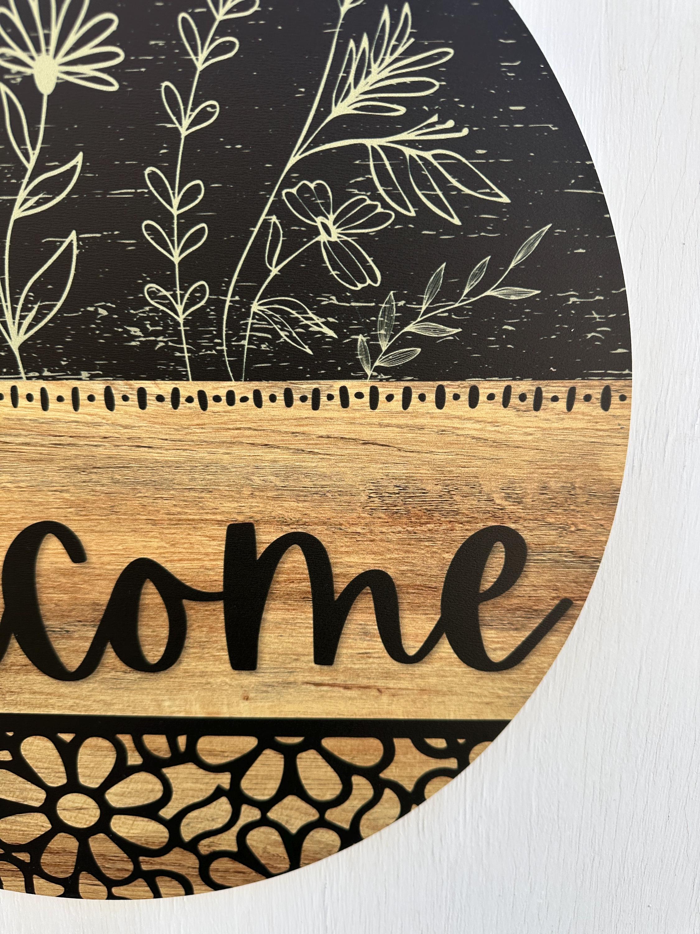 Rustic Welcome Sign, Farmhouse Floral Door Hanger, Neutral Front Door ...