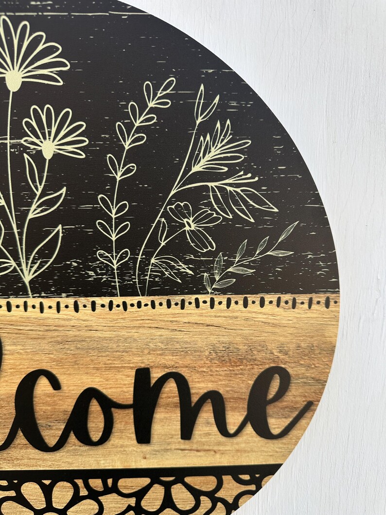 Rustic Welcome Sign, Farmhouse Floral Door Hanger, Neutral Front Door ...