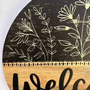 Round Welcome Door Sign, Farmhouse Floral Front Door Decor, Rustic ...