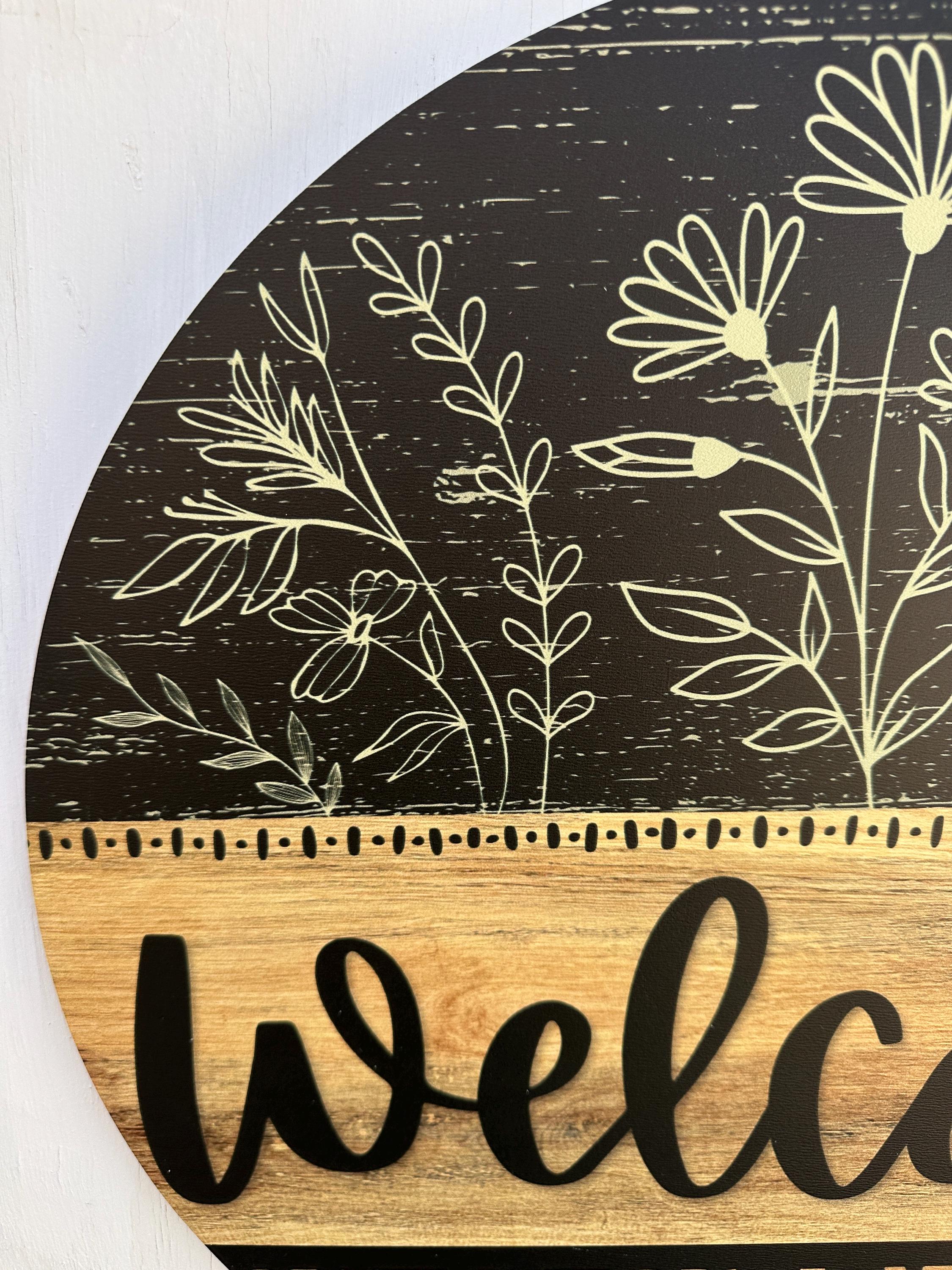 Rustic Welcome Sign, Farmhouse Floral Door Hanger, Neutral Front Door ...