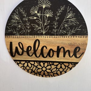 Floral Welcome Door Sign, Rustic Farmhouse Decor - Etsy