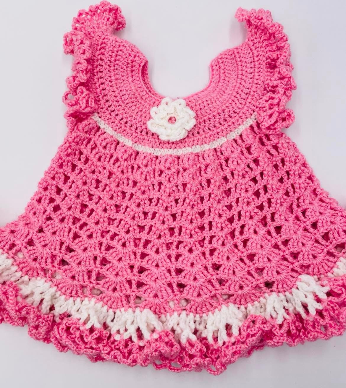 Pink N White W/chain Ruffles Handmade Crocheted Baby Dress - Etsy