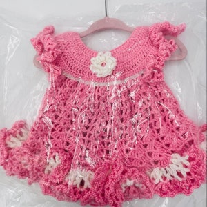 Pink N White W/chain Ruffles Handmade Crocheted Baby Dress - Etsy