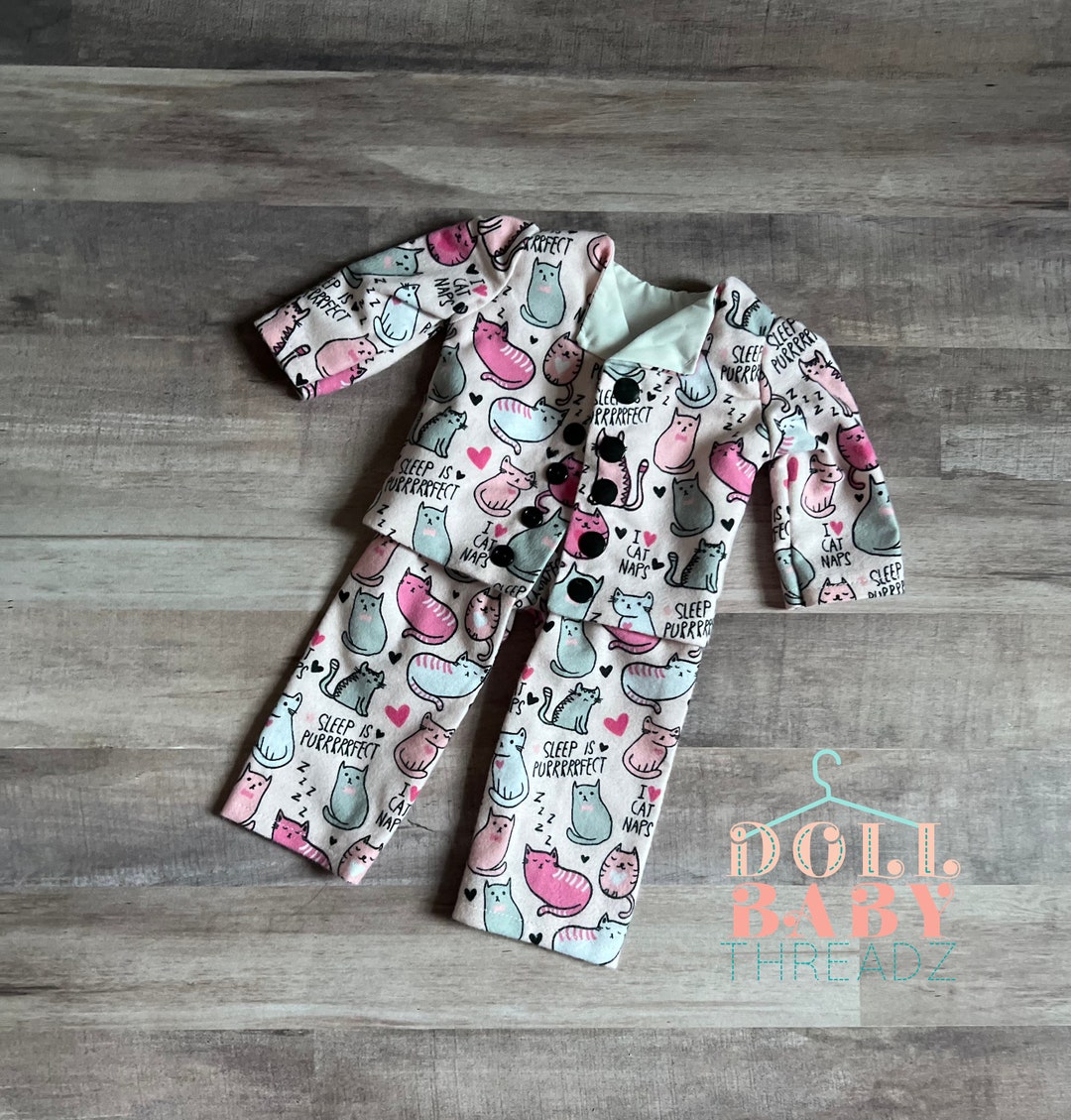 Handmade Pink Cat Pajamas for 18 Inch Doll, 18 Inch Doll Cat Pajama Set ...