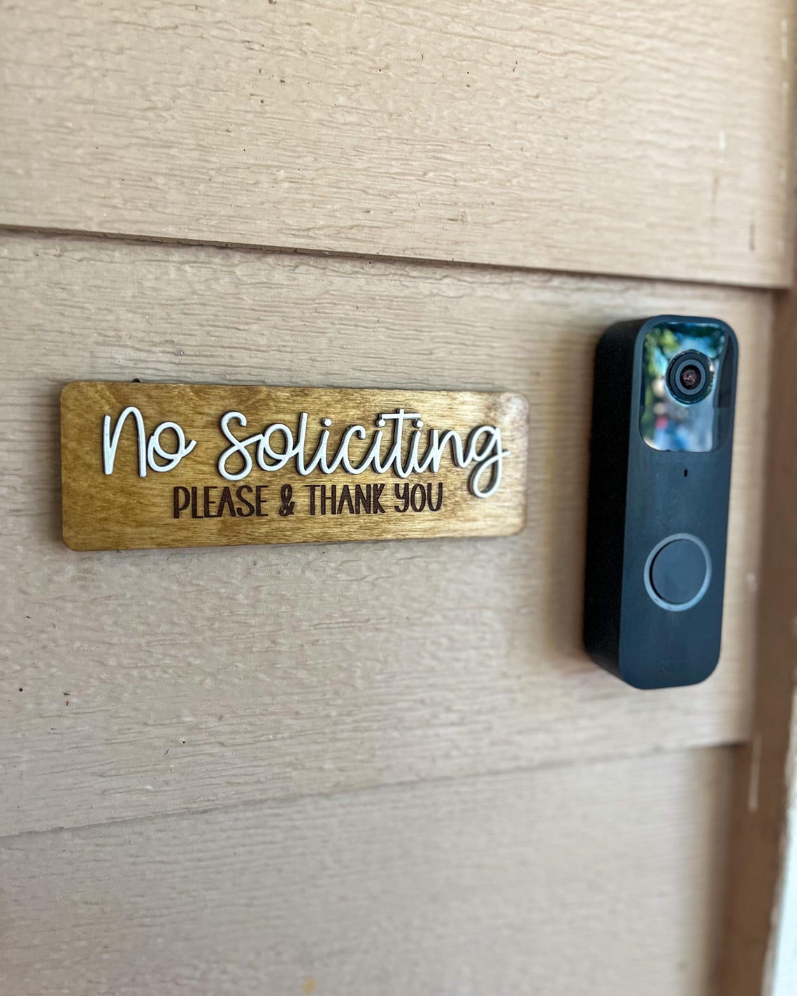 No Soliciting Doorbell Sign, Wood Door Sign No Solicitors, No Knock ...