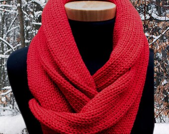 Red Knitted Scarf | Etsy