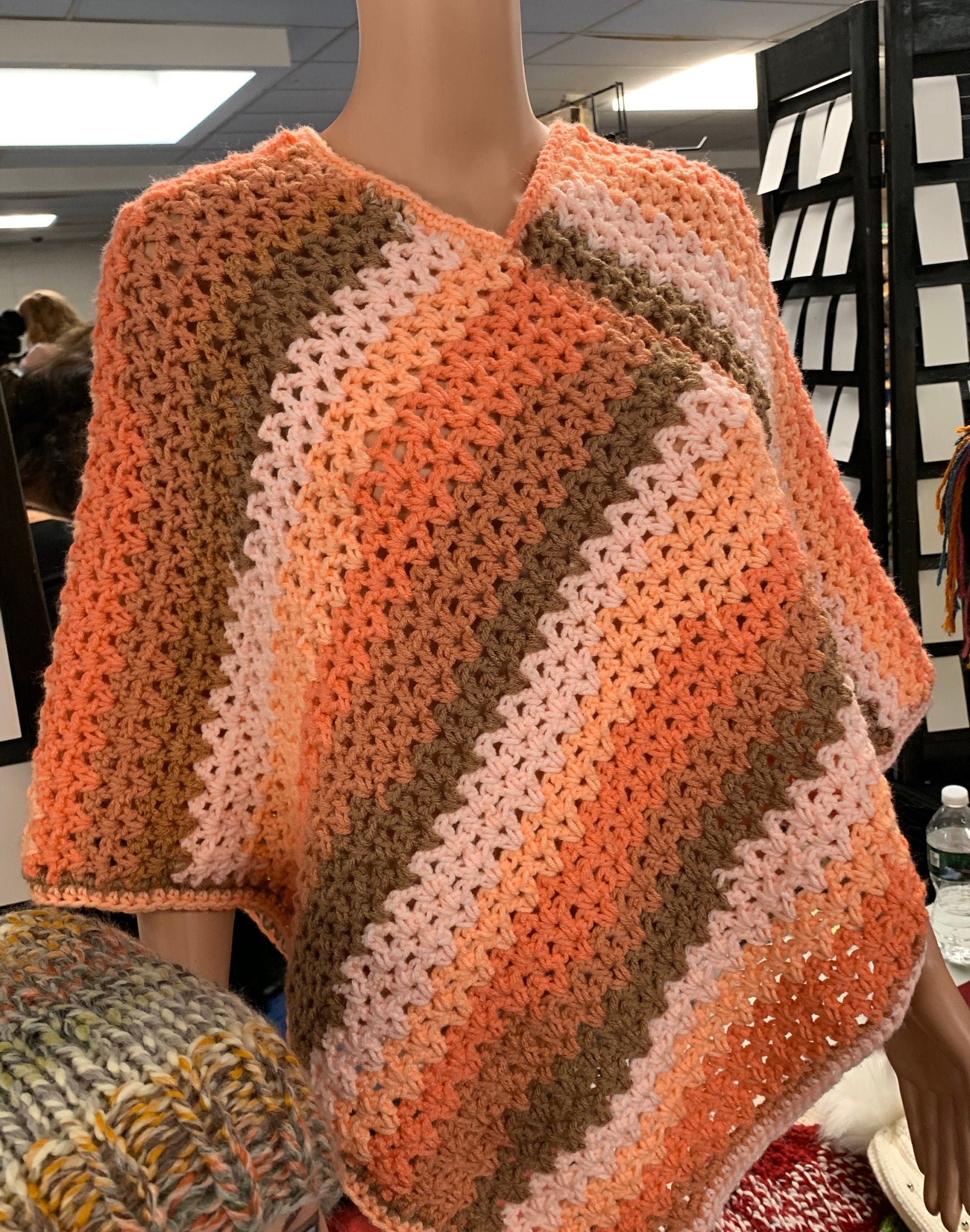 Multi Color Apricot Poncho Orange Brown Peach Boho Poncho - Etsy