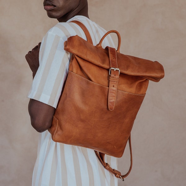 Cognac Leather Backpack - Etsy