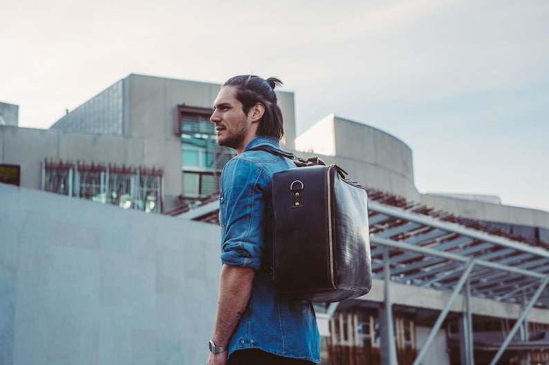 Black Leather Suitcase Suitcase with Backpack Straps Large | Etsy