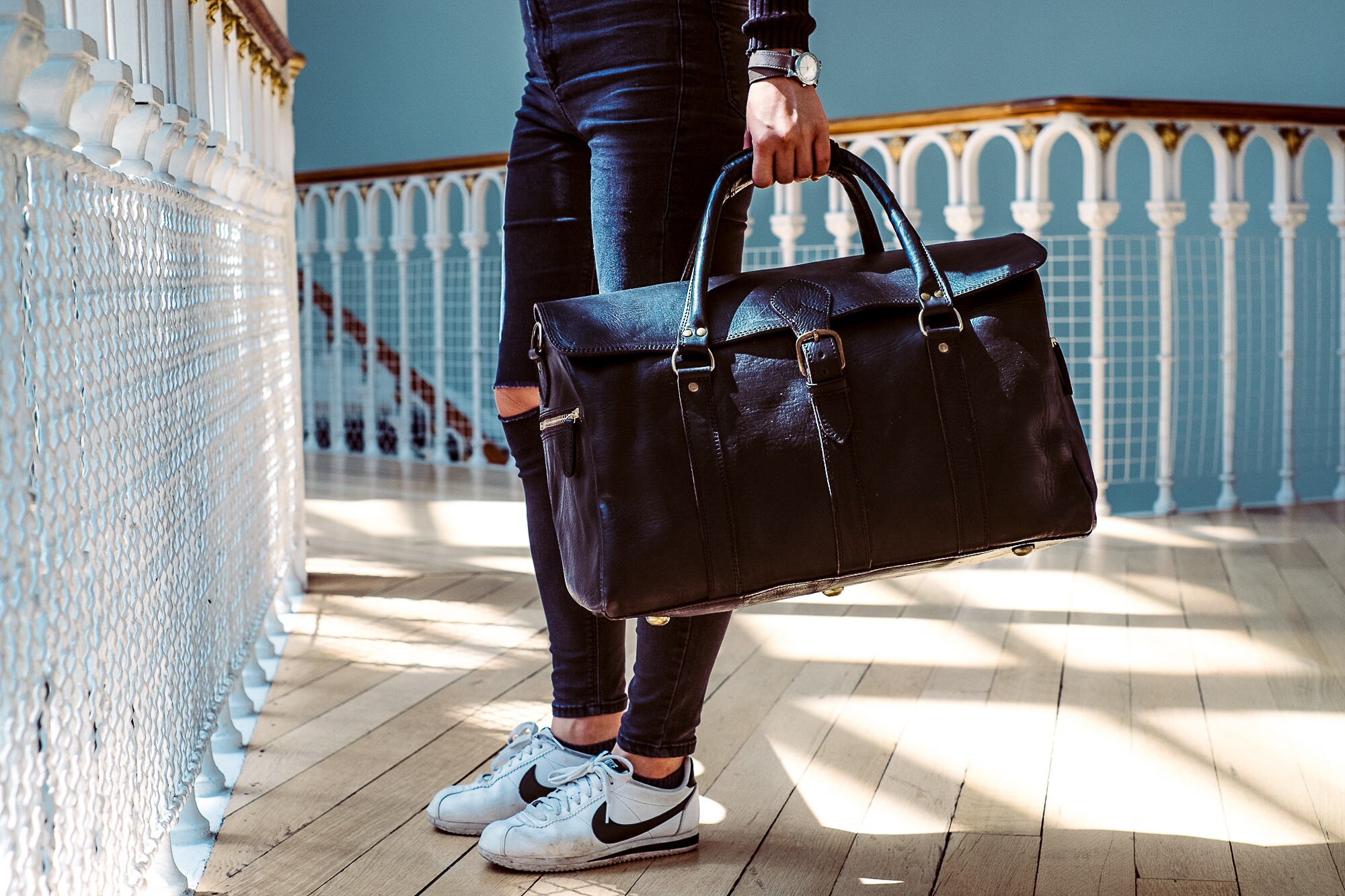 Leather Duffle Bag Leather Gym Bag Travel Duffle Cabin Luggage Gym ...