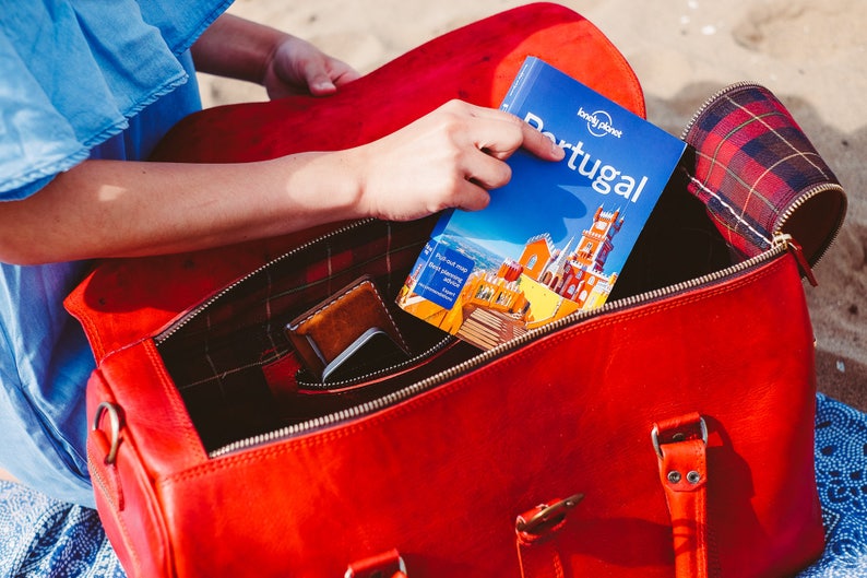 Red Leather Duffle Leather Weekender Bag Monogram Duffle - Etsy