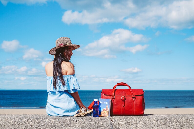 Red Leather Duffle Leather Weekender Bag Monogram Duffle - Etsy