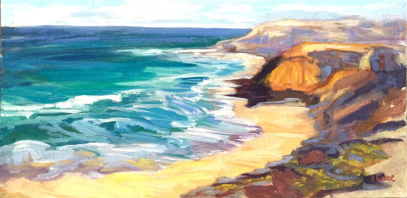 Carlsbad Cliffs, San Diego, Plein Air Oil Painting on Archival Linen ...