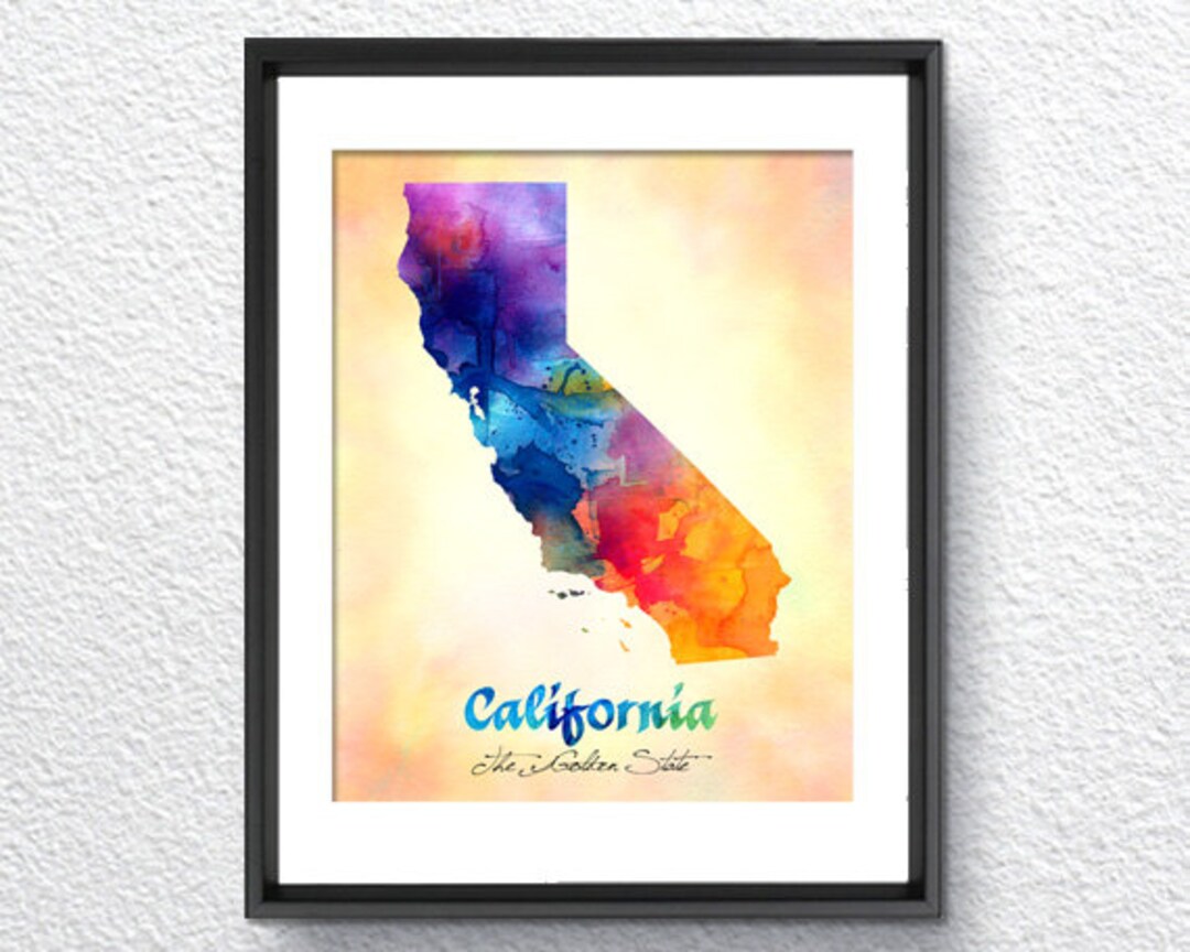 California Map USA Watercolor Print Art Print Wall Art - Etsy