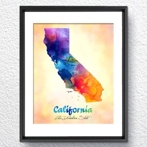 California Map USA Watercolor Print Art Print Wall Art - Etsy