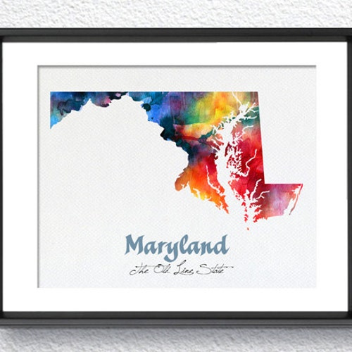 Maryland Map USA Watercolor Art Print Maryland Ink Splash Map - Etsy