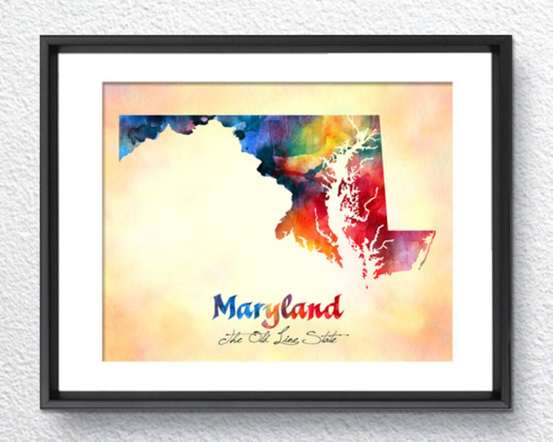Maryland State Map USA Watercolor Print Art Print Wall Art - Etsy
