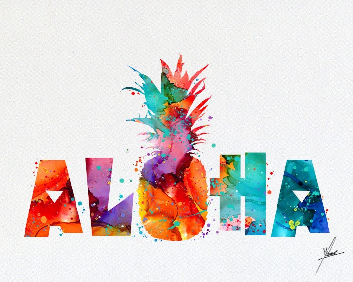 Hawaii Aloha Watercolor Illustration Art Print Wall Art | Etsy