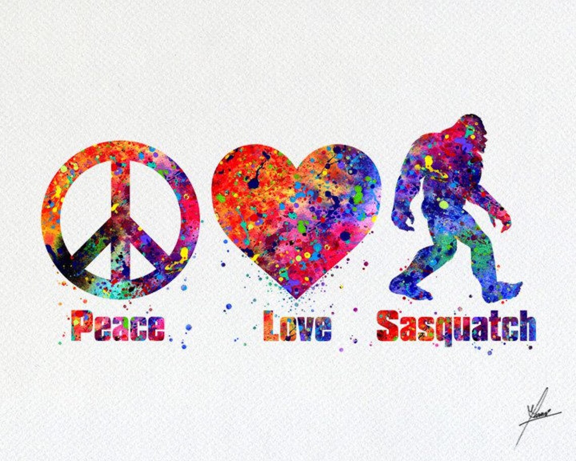 Peace Love Sasquatch Print Watercolor Wall Art Poster - Etsy