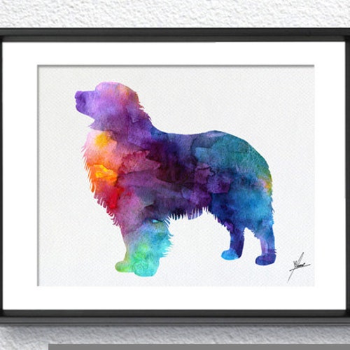 Australian Shepherd Art Print Abstract Watercolor Painting - Etsy