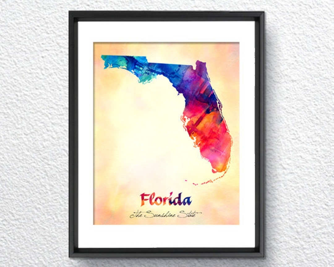 Florida Map USA Watercolor Print Art Print Wall Art Poster - Etsy