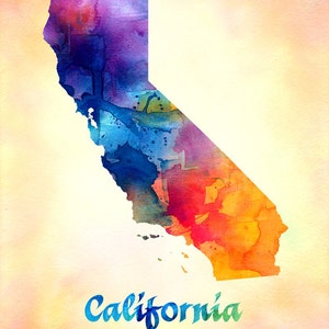 California Map USA Watercolor Print Art Print Wall Art - Etsy