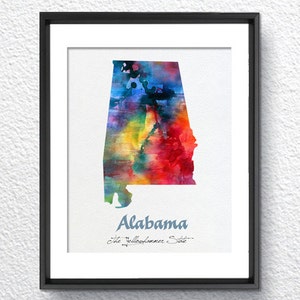 Alabama Map USA, Watercolor Print, Art Print, Wall Art Poster, Wall ...