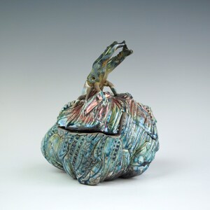 Handmade Raku Jar, Unique Raku Ceramics, Beetle Lid Handle, Art Object ...