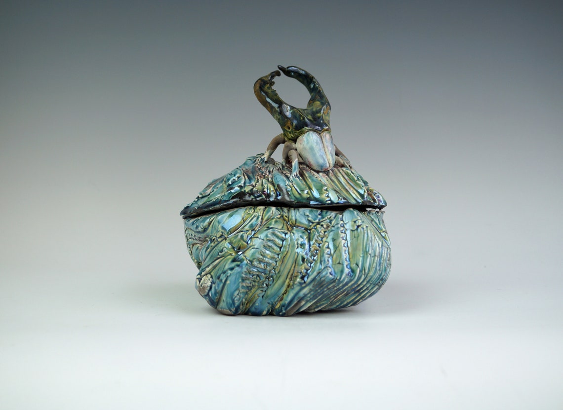 Handmade Raku Jar Unique Raku Ceramics Beetle Lid Handle - Etsy