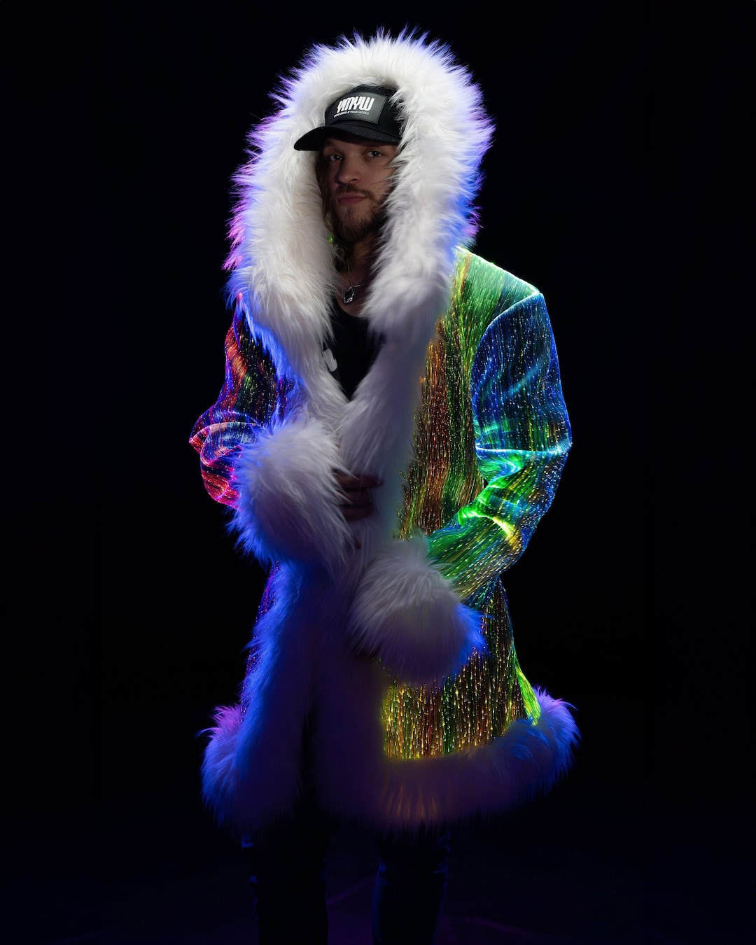 Light up LED Fur Coat Rave Outfit Faux Fur Coat EDC Gear Burning Man ...