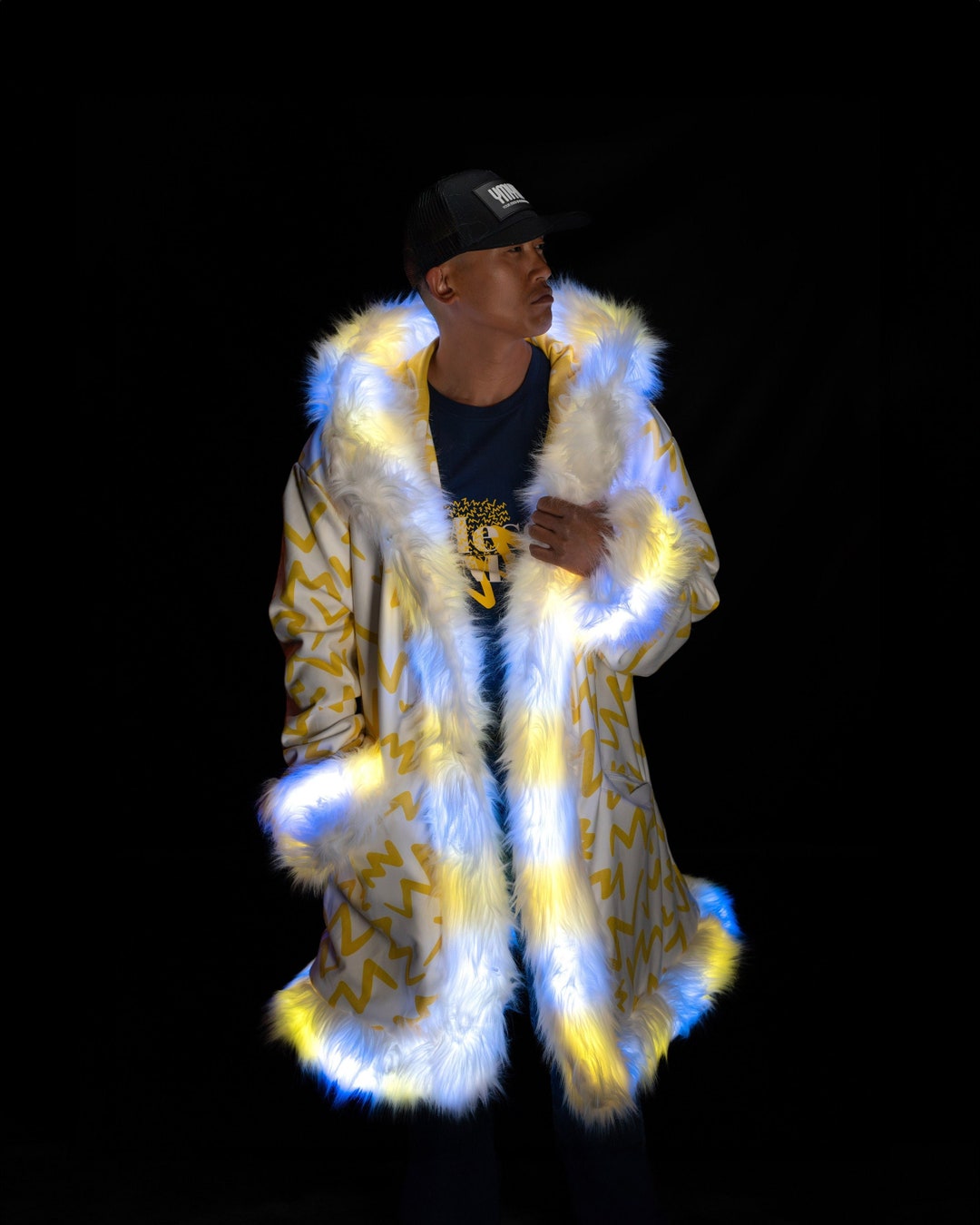 Light up LED Fur Coat Rave Outfit Faux Fur Coat EDC Gear Burning Man ...