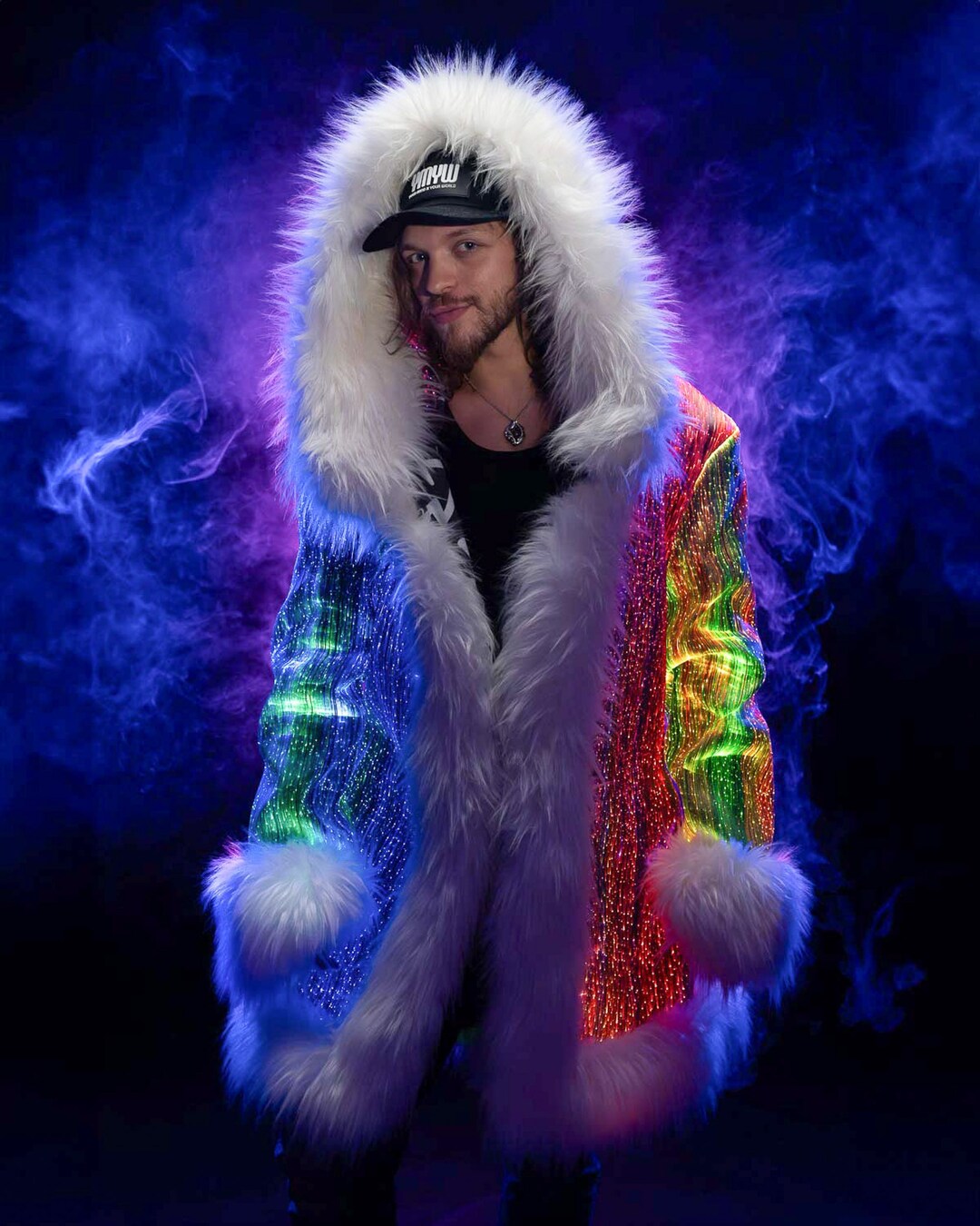 LUCKY STAR - Light up LED Fur Coat Rave Outfit Faux Fur Coat Edc Gear ...