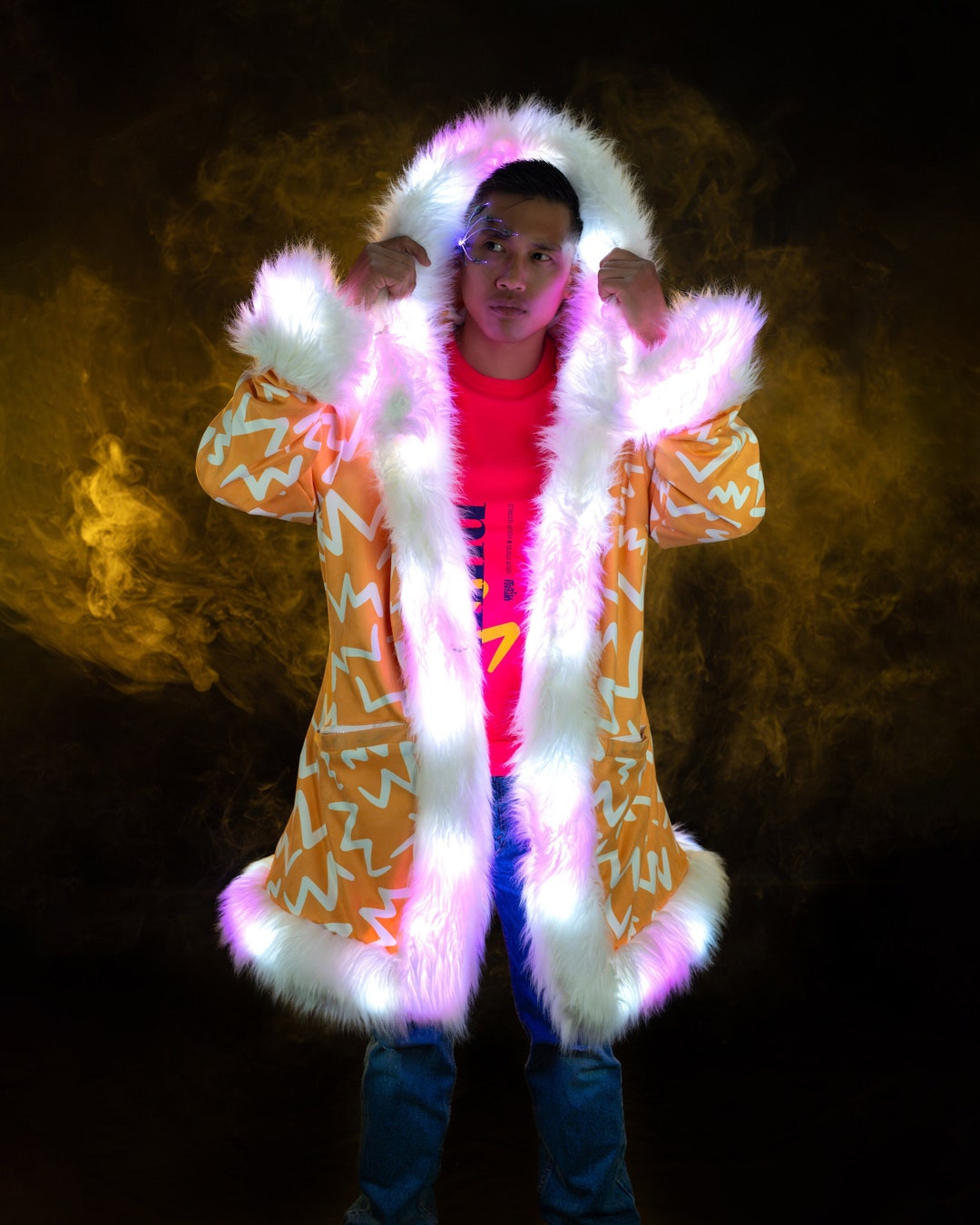 Light up LED Fur Coat Rave Outfit Faux Fur Coat EDC Gear Burning Man ...