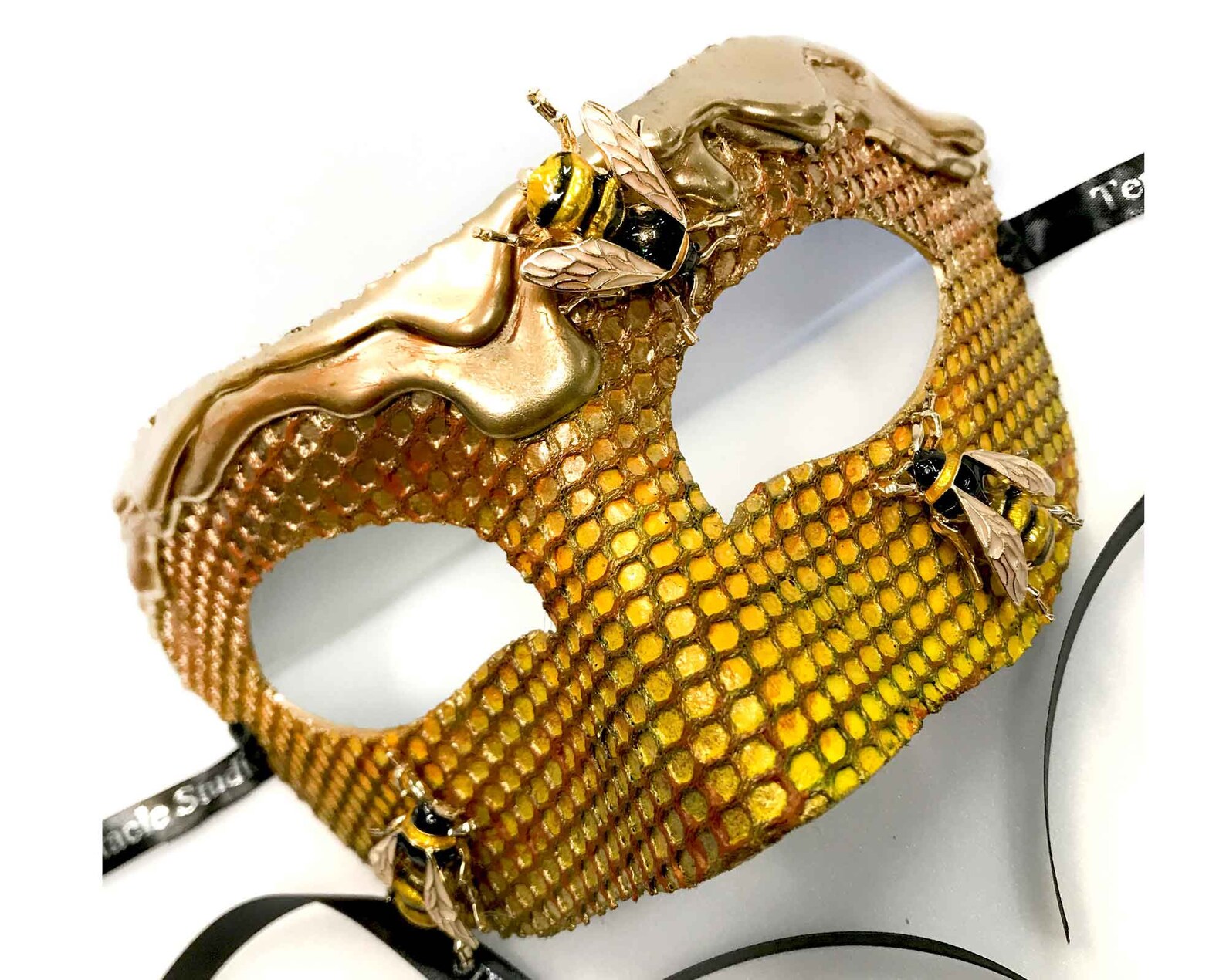 Bee Masquerade Half Mask, Unique Hand Painted Luxury Queen Bee Hive ...