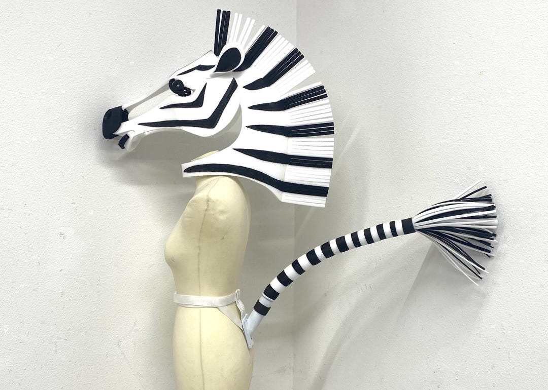 Zebra Costume Head and Tail Set: Adult Size, Adjustable / Handmade by ...