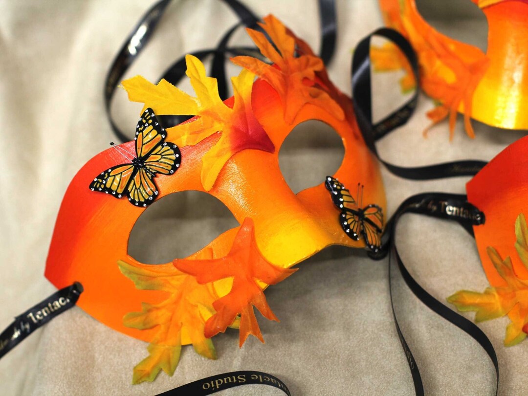 Monarch Butterfly Mask , Fall Colors/ Red, Orange Yellow Leaves ...