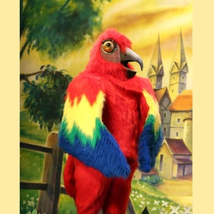 Scarlet Macaw Parrot Costume: Adult Pantomime Bird Suit Robinson Crusoe ...