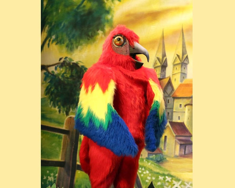 Scarlet Macaw Parrot Costume: Adult Pantomime Bird Suit Robinson Crusoe ...