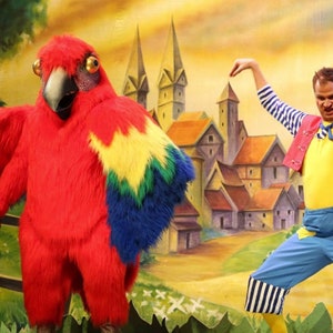 Scarlet Macaw Parrot Costume: Adult Pantomime Bird Suit Robinson Crusoe ...