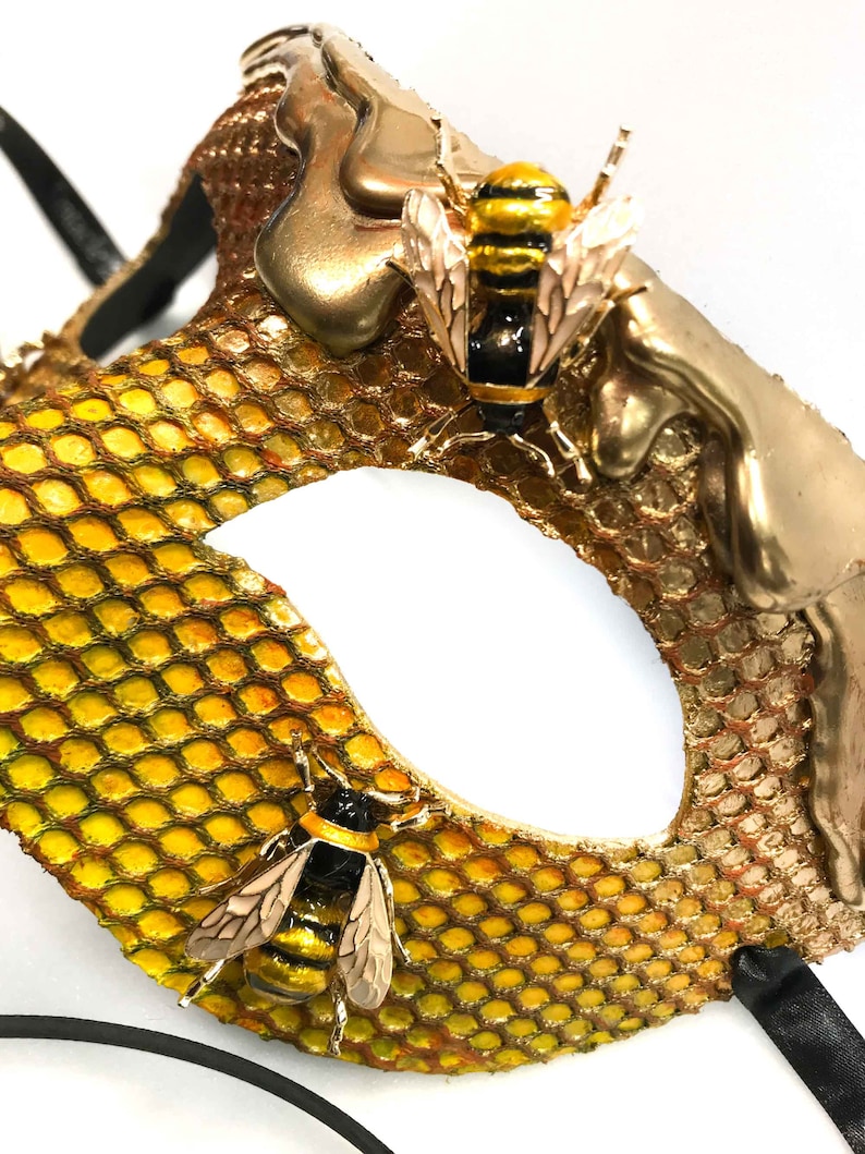 Handmade Bee Masquerade Mask: Luxury Gold Honeycomb Costume Accessory ...