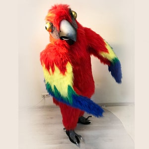 Scarlet Macaw Parrot Costume: Adult Pantomime Bird Suit Robinson Crusoe ...