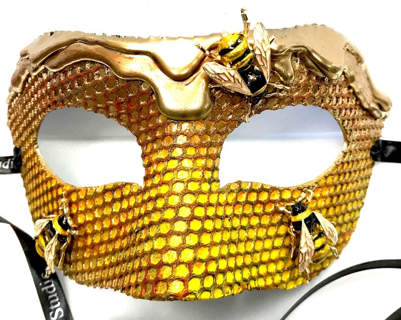 Bee Masquerade Half Mask, Unique Hand Painted Luxury Queen Bee Hive ...