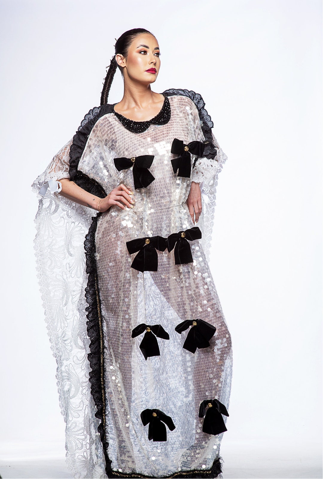 Souvigny Poncho - White, Black, Lace, Wedding, Bridal, French, Bow ...