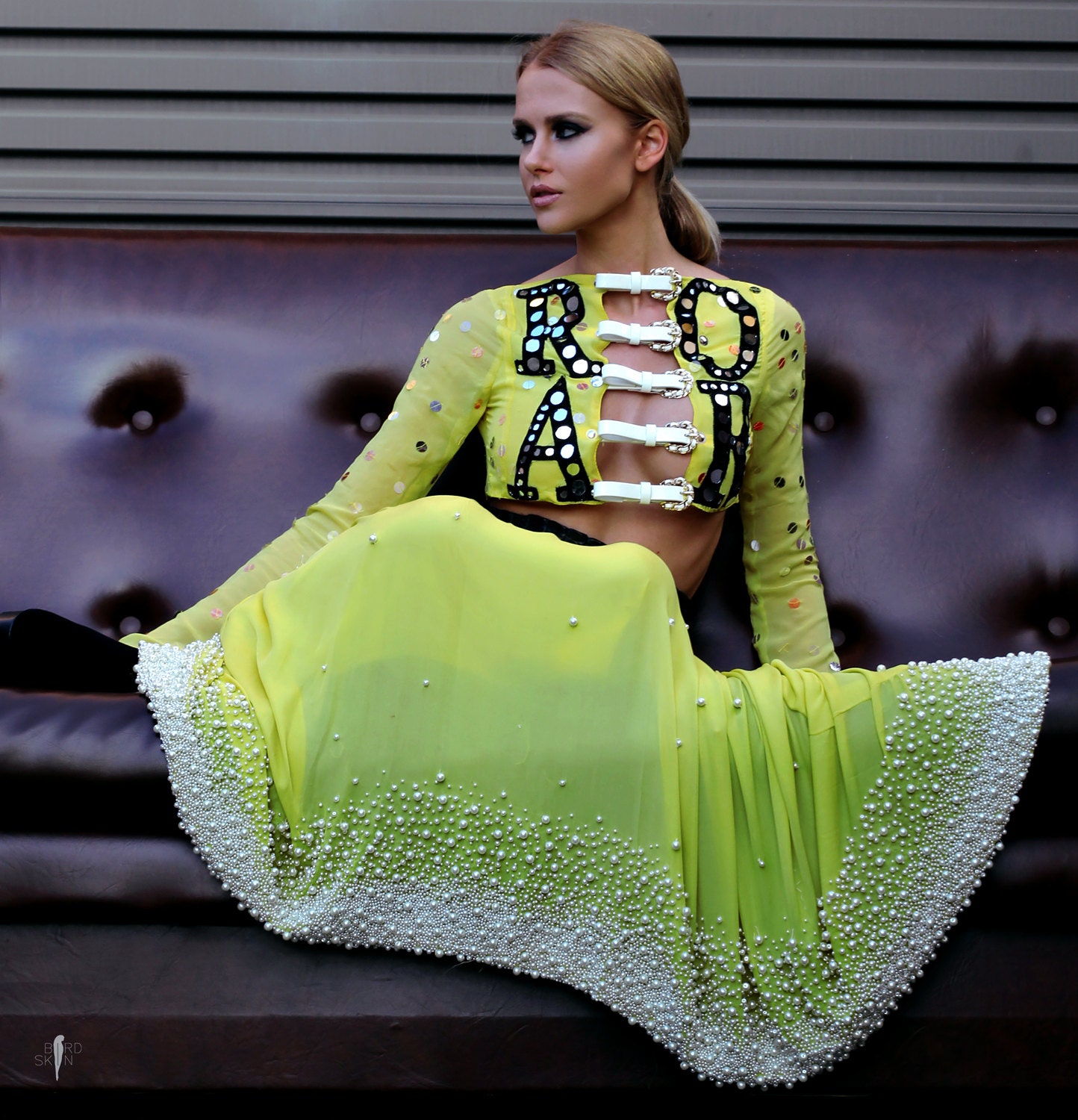Roar Crop Top: High Fashion, Avant-garde, Buckles, Belts, Yellow ...