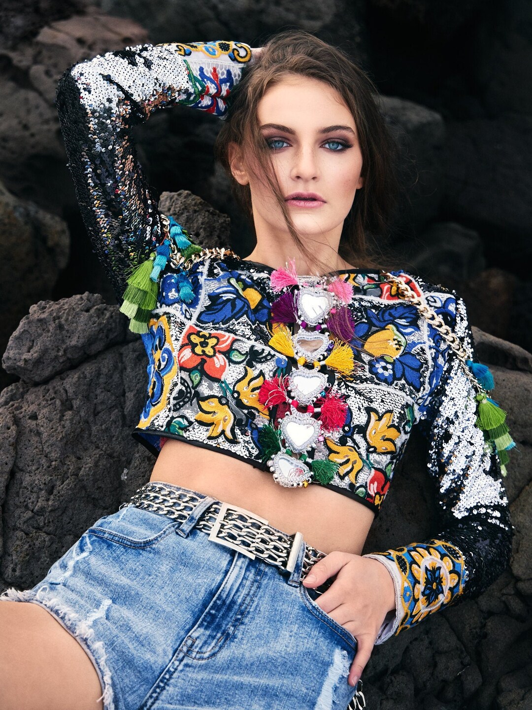 Ordino Sequin Crop Top - Sequins, Runway, Festival, Boho, Tassels ...